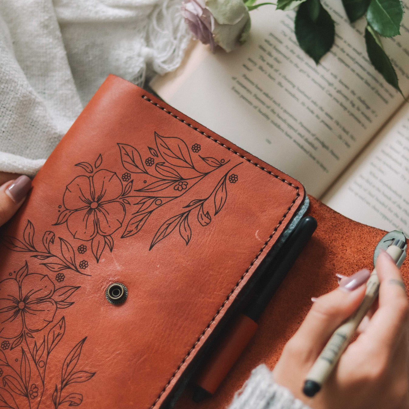 A5 Leather Notebook Cover - Floral Range – The Great Break
